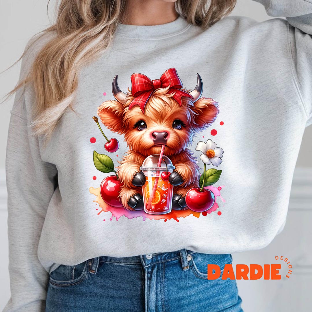 Cherry Highland Cow PNG Cute Girly Spring Summer Cherries Cow Lover ...