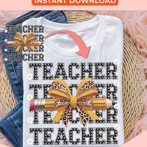 Coquette Teacher PNG I Coquette Leopard Pencil Bow Png Teacher Shirt ...
