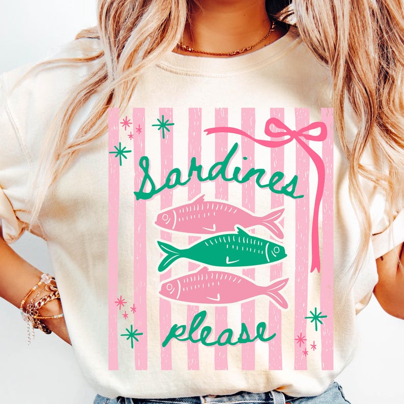 Coquette Sardines PNG Preppy Stripes Nautical Seafood Aesthetic Shirt ...