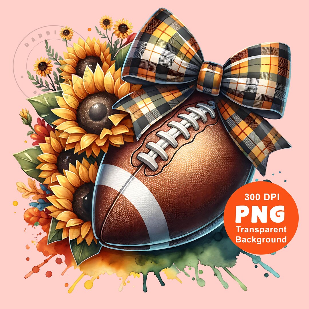Watercolor Fall Football PNG Plaid Coquette Bow Sunflowers Autumn ...