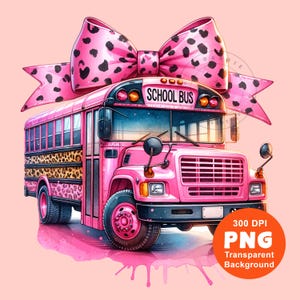 Pink Bus Driver PNG Leopard Print School Bus Png Sublimation Design ...