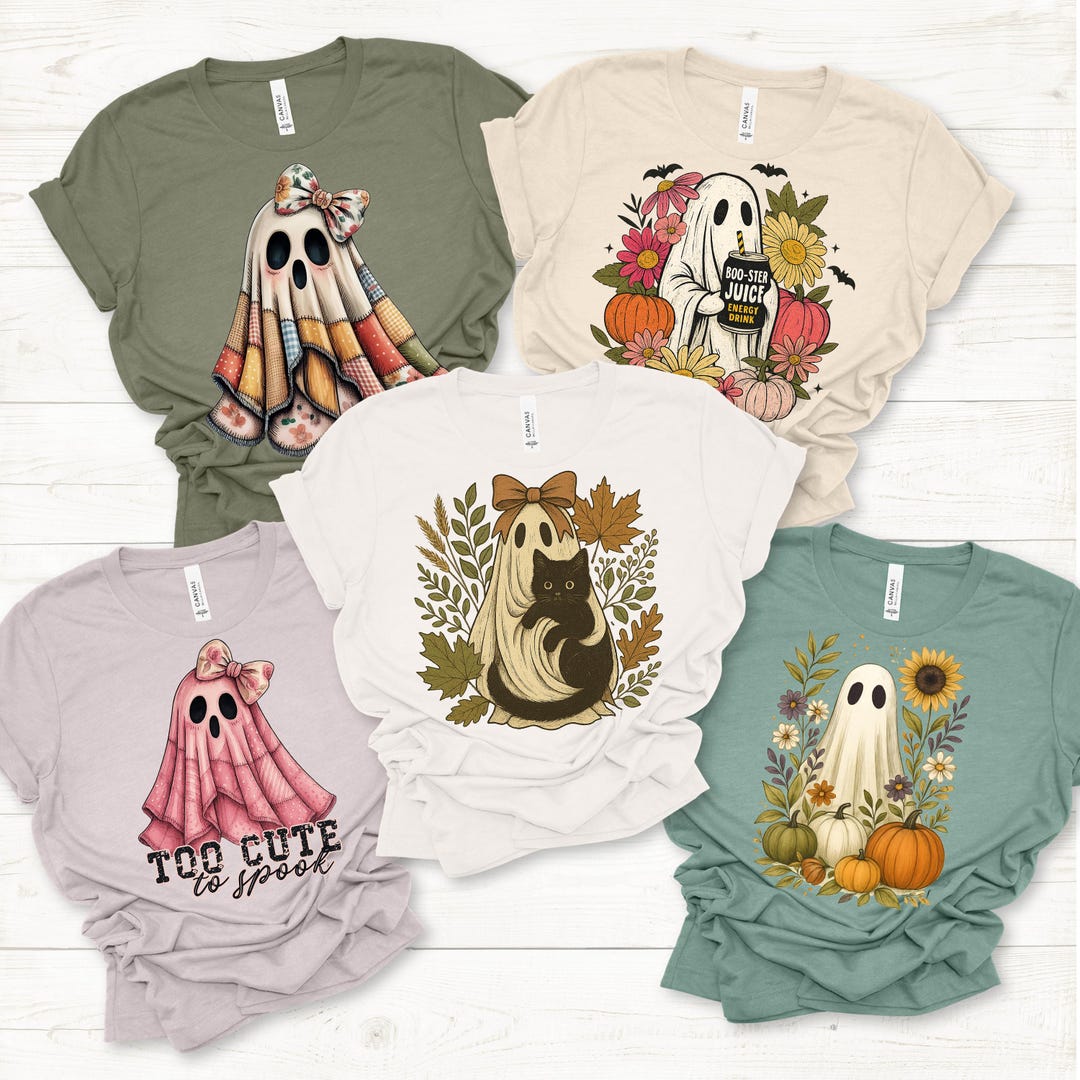Coquette Ghost PNG Bundle, Trendy Patchwork Halloween Ghosts, Autumn ...