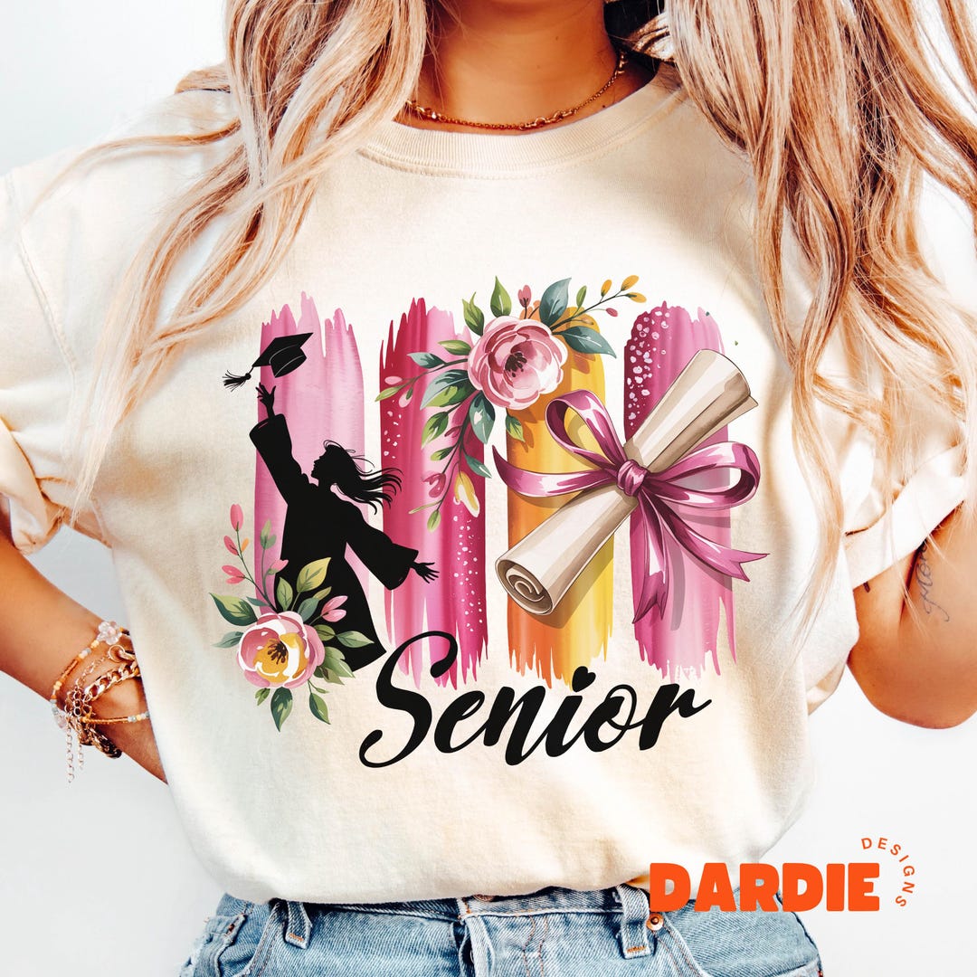 Senior PNG Girly Floral Coquette Graduation Cap and Diploma Sublimation ...