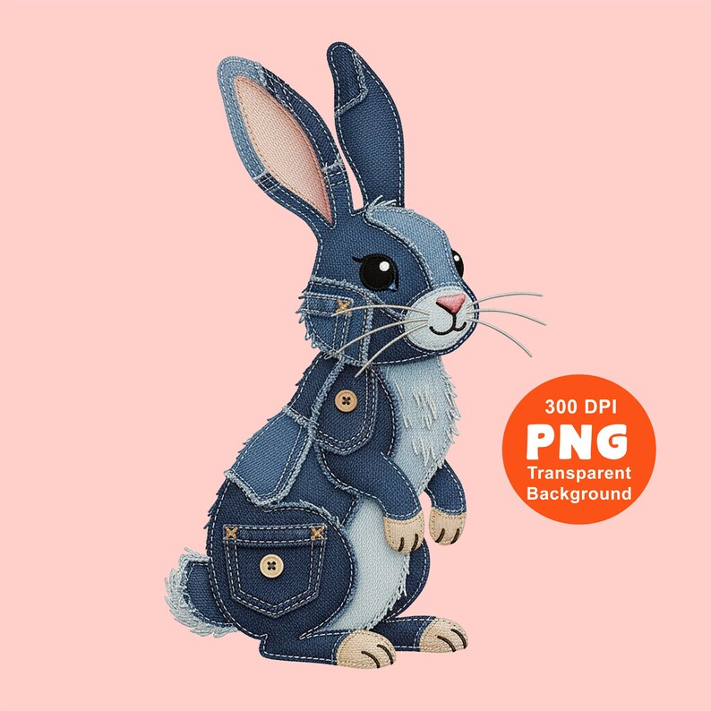 Denim Patchwork Bunny Rabbit PNG: Cute Western Blue Jean Easter ...