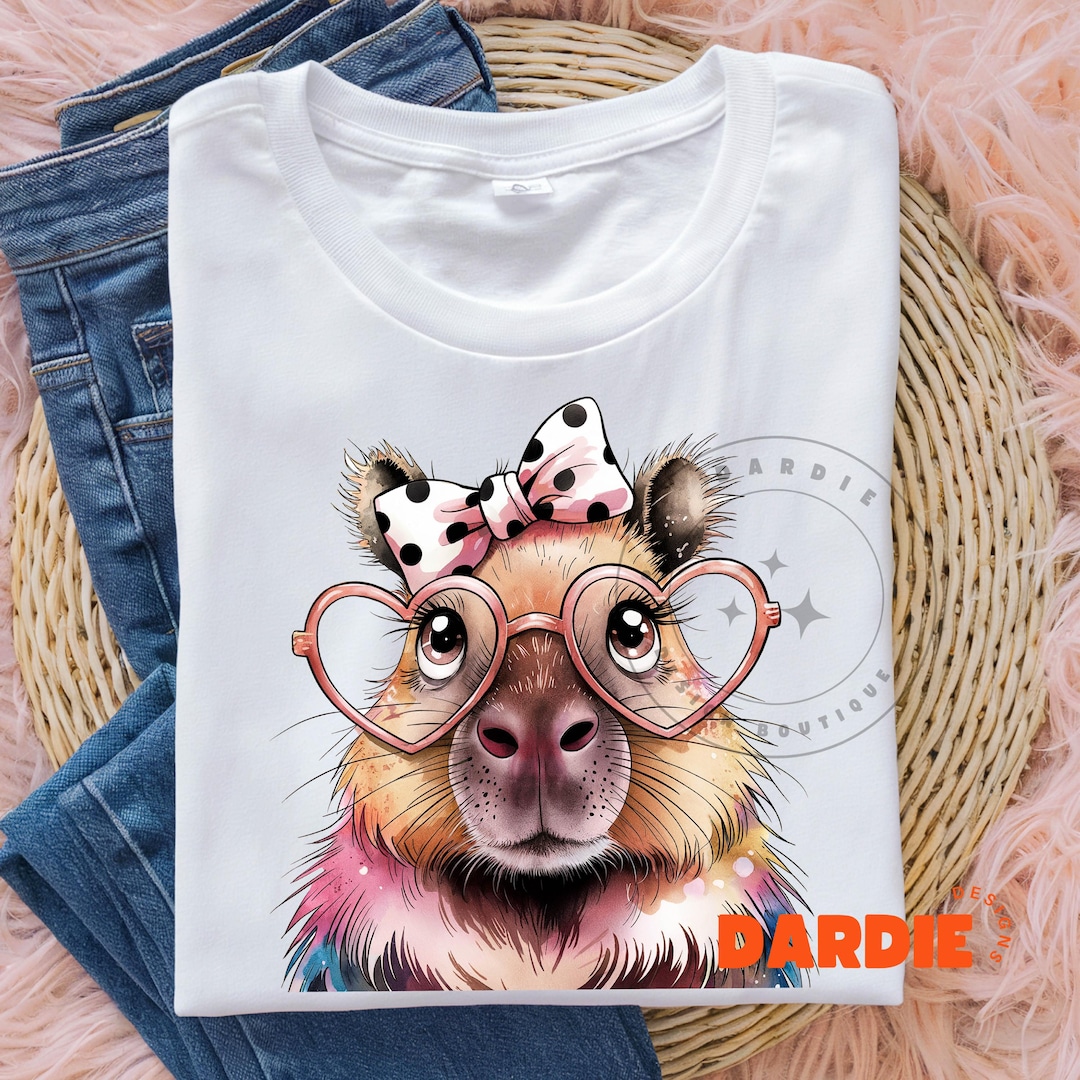 Coquette Capybara PNG Cute Girly Capy With Bow and Heart Shaped Glasses ...