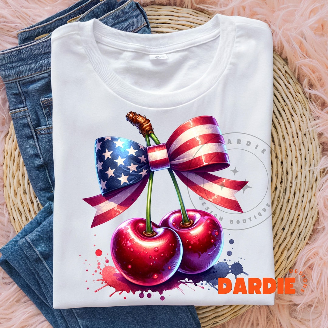 Patriotic Cherries PNG, Coquette American Flag Bow Png Cherry 4th of ...