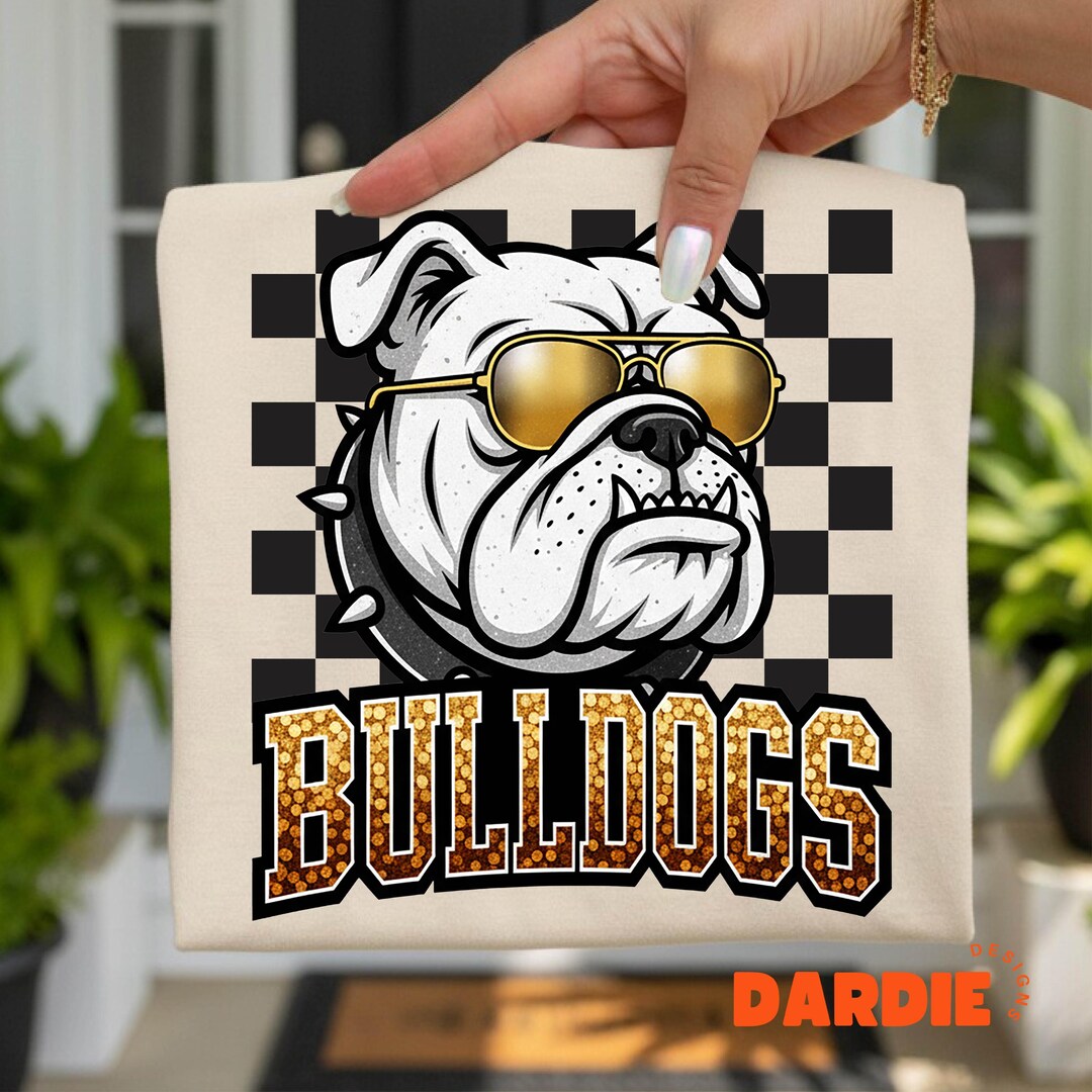 Bulldogs PNG: Retro Checkered Bling Glitter Mascot School Spirit ...