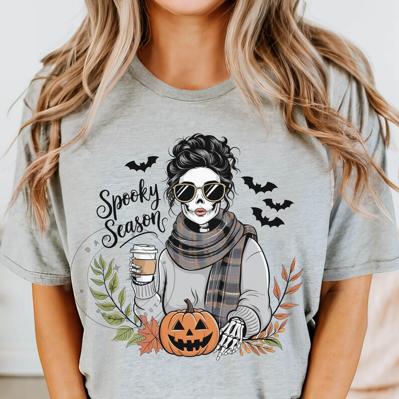 Spooky Season Skeleton Mama PNG Coffee Lover Fall Skeleton Pumpkin ...