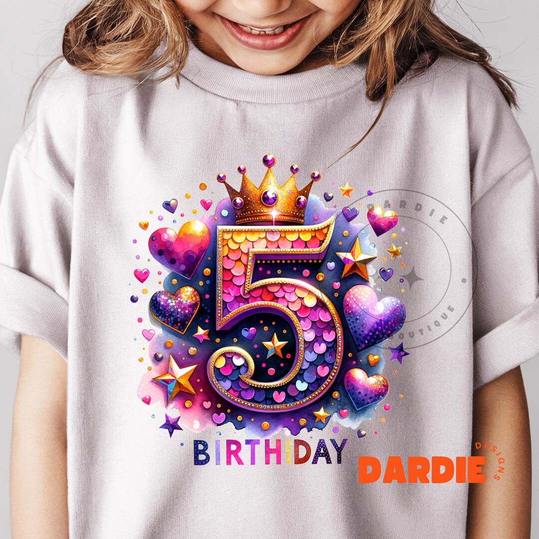 5th Birthday PNG Fifth Birthday T-shirt Sublimation Design Glitter ...