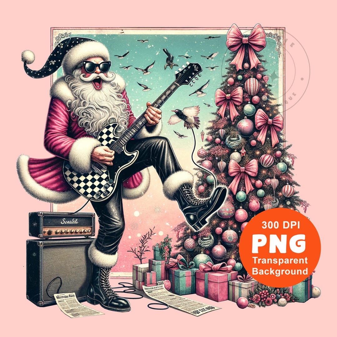 Rock N Roll Santa PNG Retro Santa Rocking Around the Christmas Tree Png ...