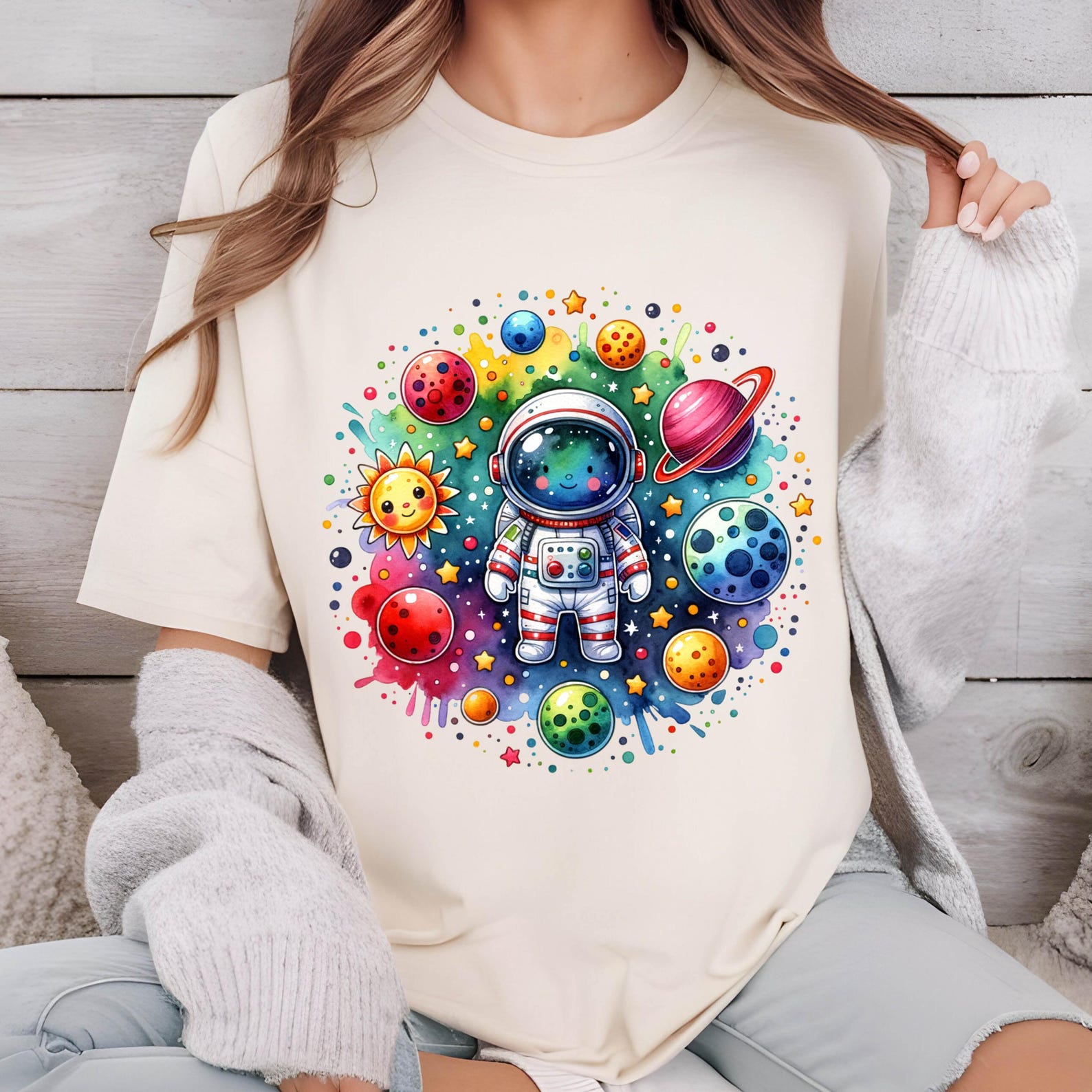 Astronaut PNG Astro Space Cartoon Planets Sublimation Design for POD ...