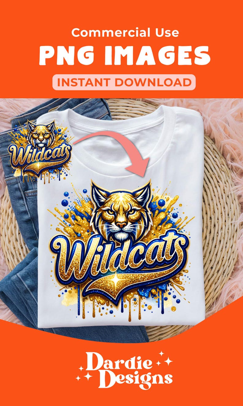 Blue Gold Wildcats PNG School Mascot Spirit Png Sublimation Design ...