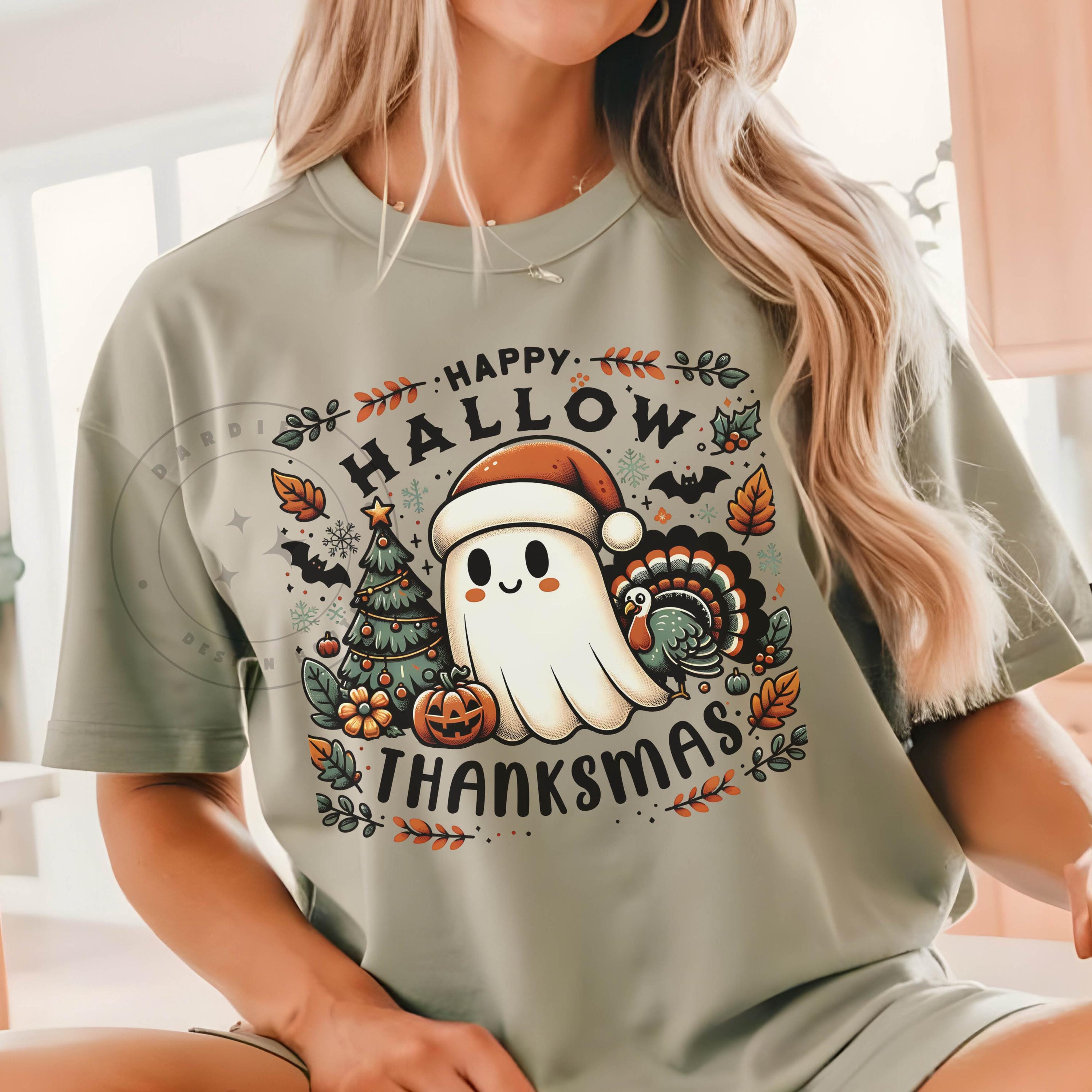 Happy Hallothankmas Santa Ghost PNG Halloween Christmas Thanksgiving ...