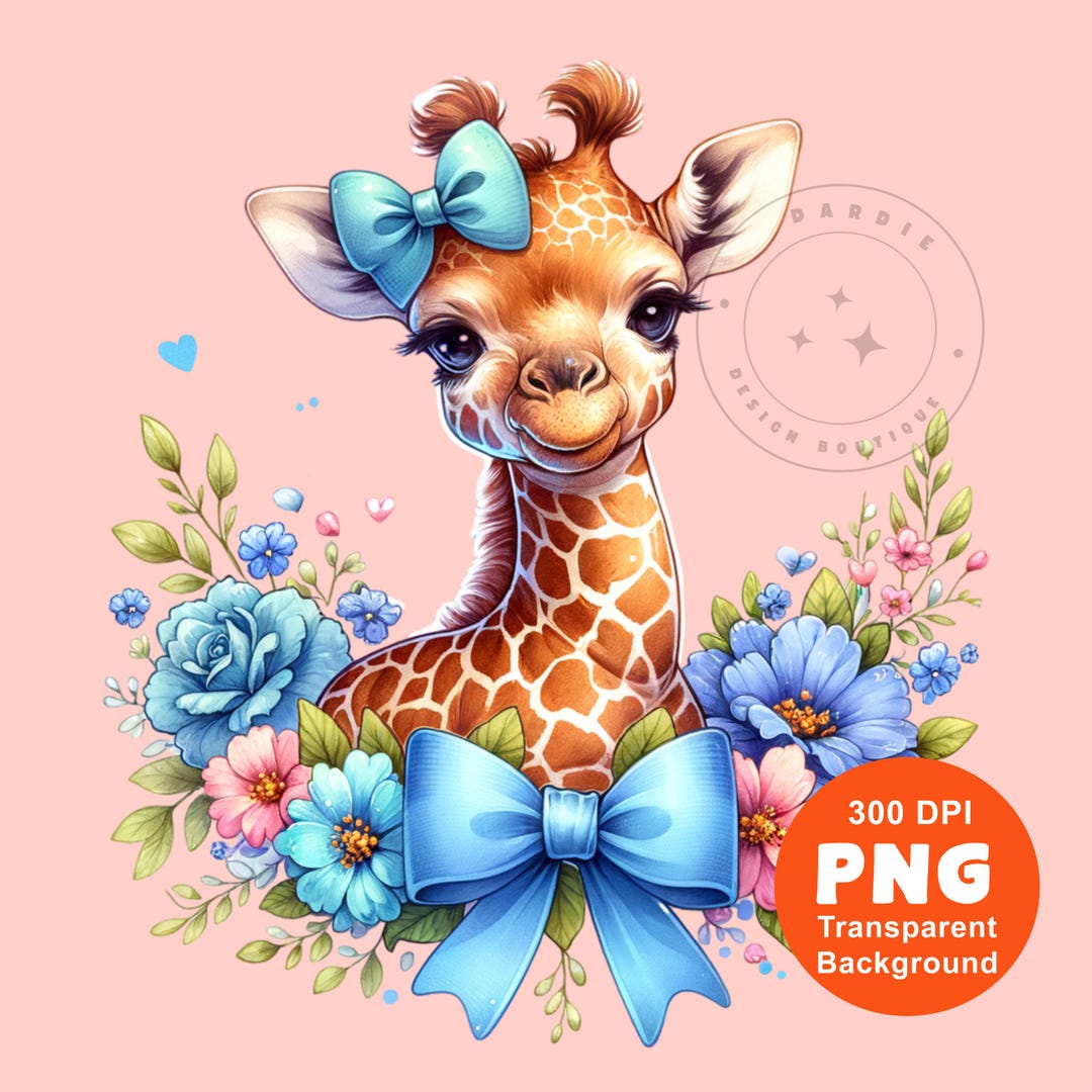 Blue Baby Giraffe PNG Watercolor Floral Giraffe Lover Giraffe Tshirt ...