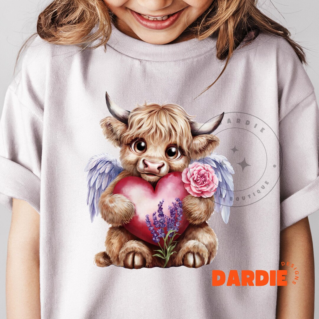Highland Valentine Cow PNG Cupid Png Cow With Pink Heart Valentine Png ...