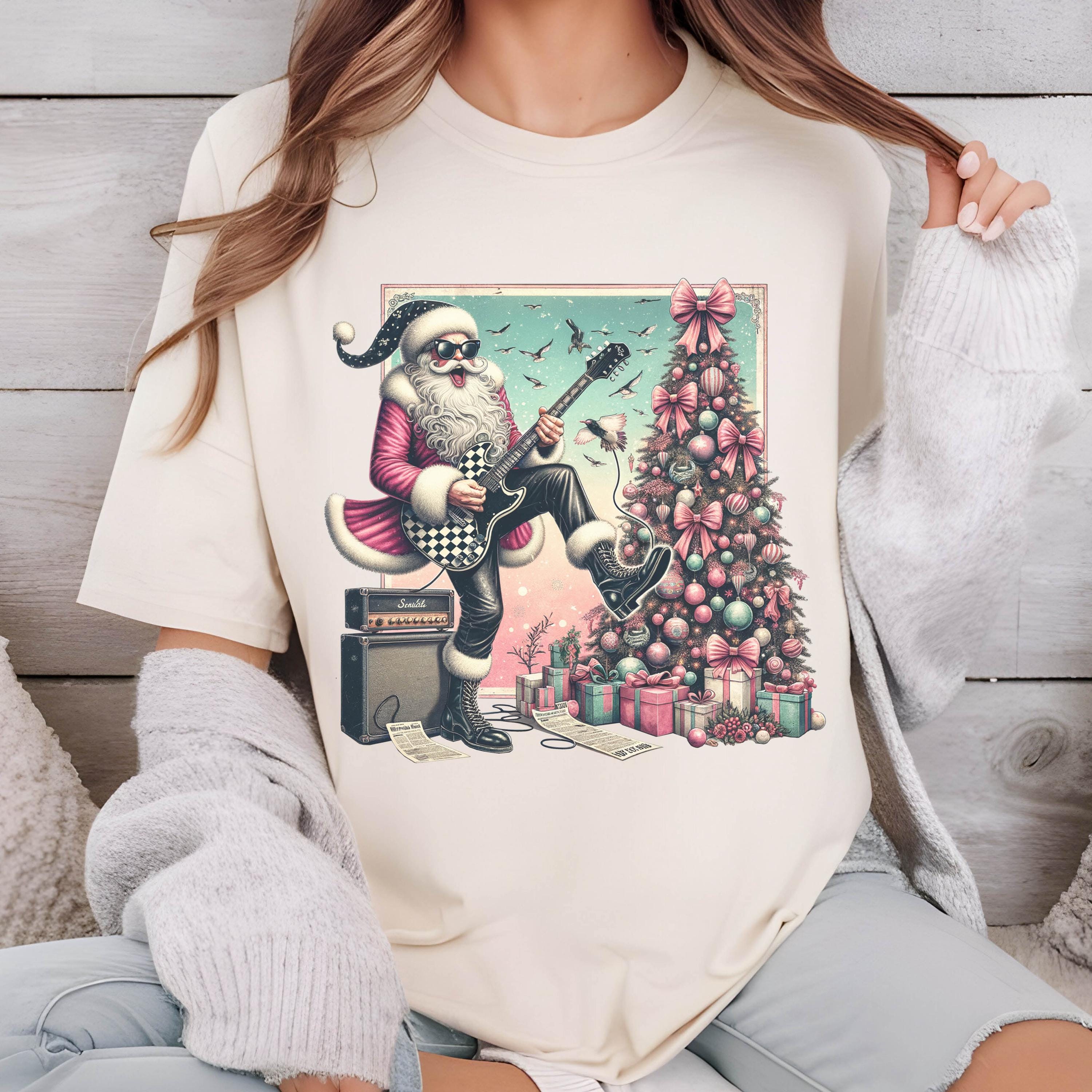 Rock N Roll Santa PNG Retro Santa Rocking Around the Christmas Tree Png ...