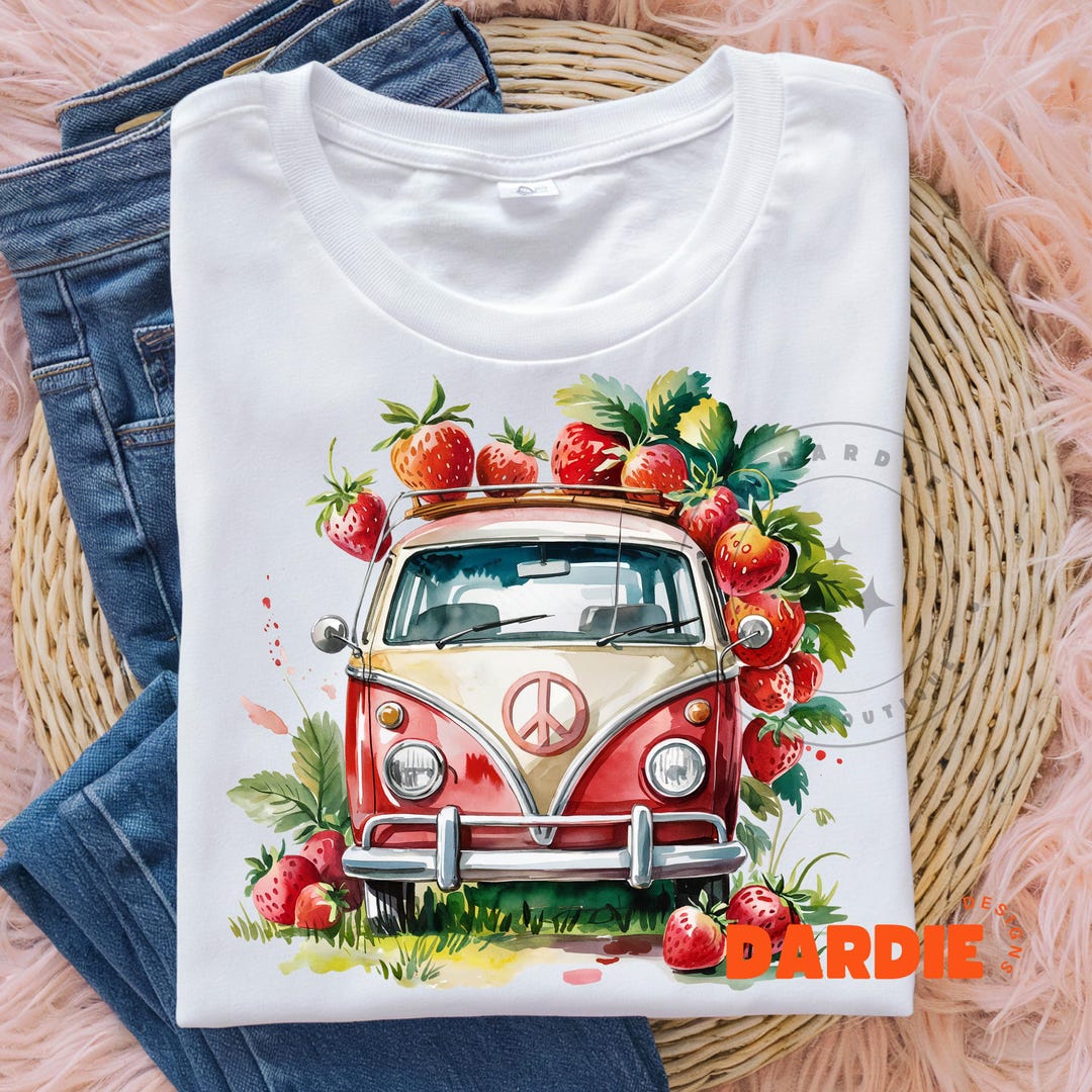 Strawberry Bus PNG Strawberries Stand, Van Life, Road Trip, Hippie Van ...
