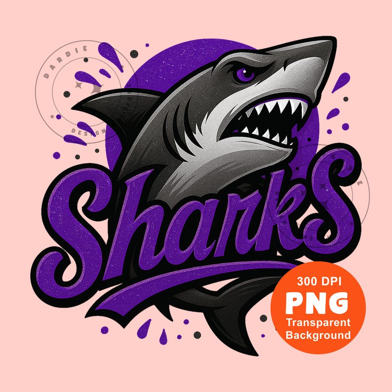 Purple Sharks PNG Shark Mascot Png Sport Png Football Baseball ...