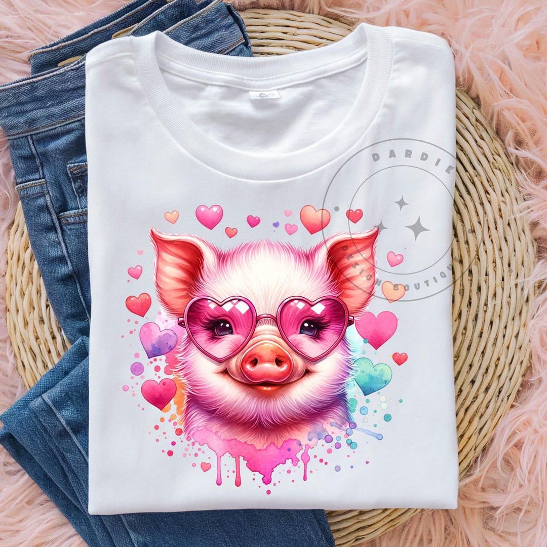 Valentine Pig PNG Cute Pig With Heart Sunglasses Png Animal Valentine ...