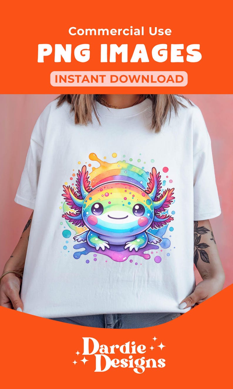 Rainbow Watercolor Axolotl PNG Cute Kawaii Axolotl Clipart for Shirt ...