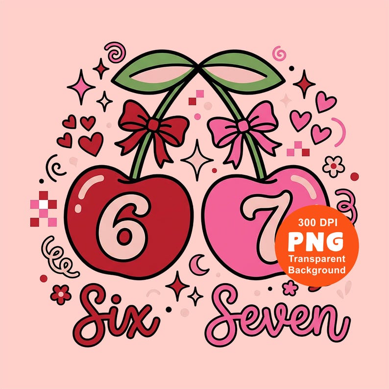 Cherries 6 7 Meme PNG Six Seven Girly Coquette Sublimation Design ...