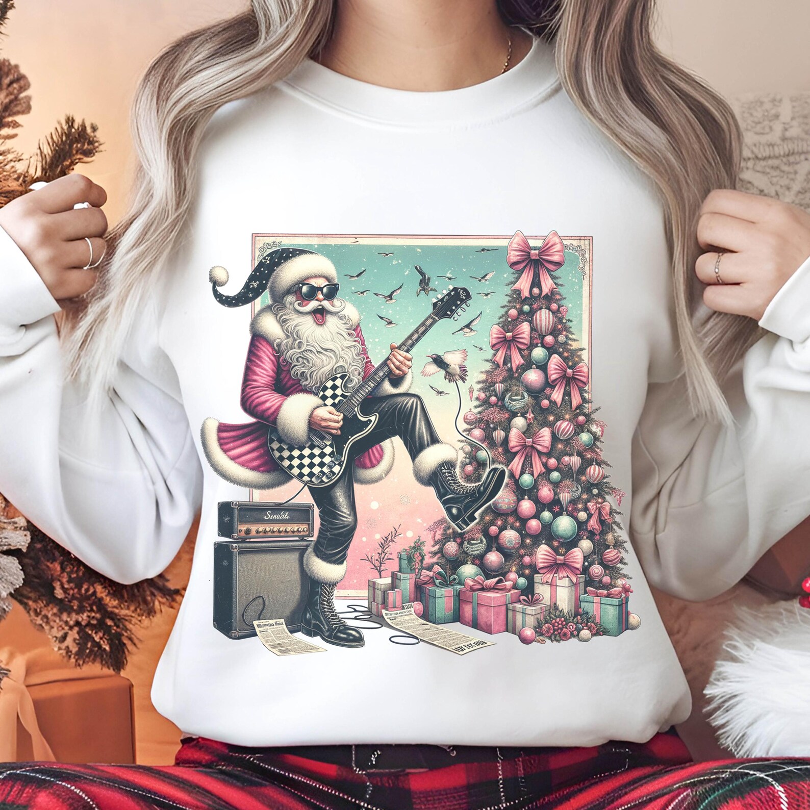 Rock N Roll Santa PNG Retro Santa Rocking Around the Christmas Tree Png ...