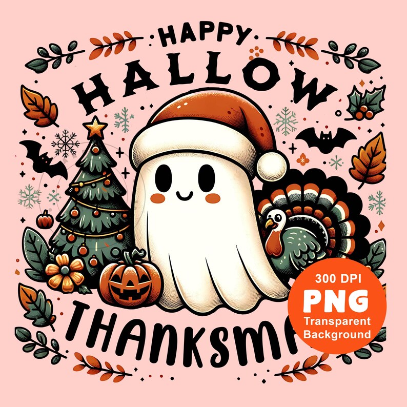 Happy Hallothankmas Santa Ghost PNG Halloween Christmas Thanksgiving ...