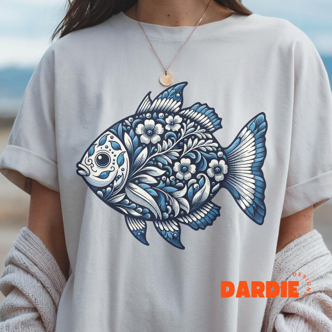 Toile Fish PNG Fisherman Aesthetic Png Girly Chinoiserie Fishing Tshirt ...
