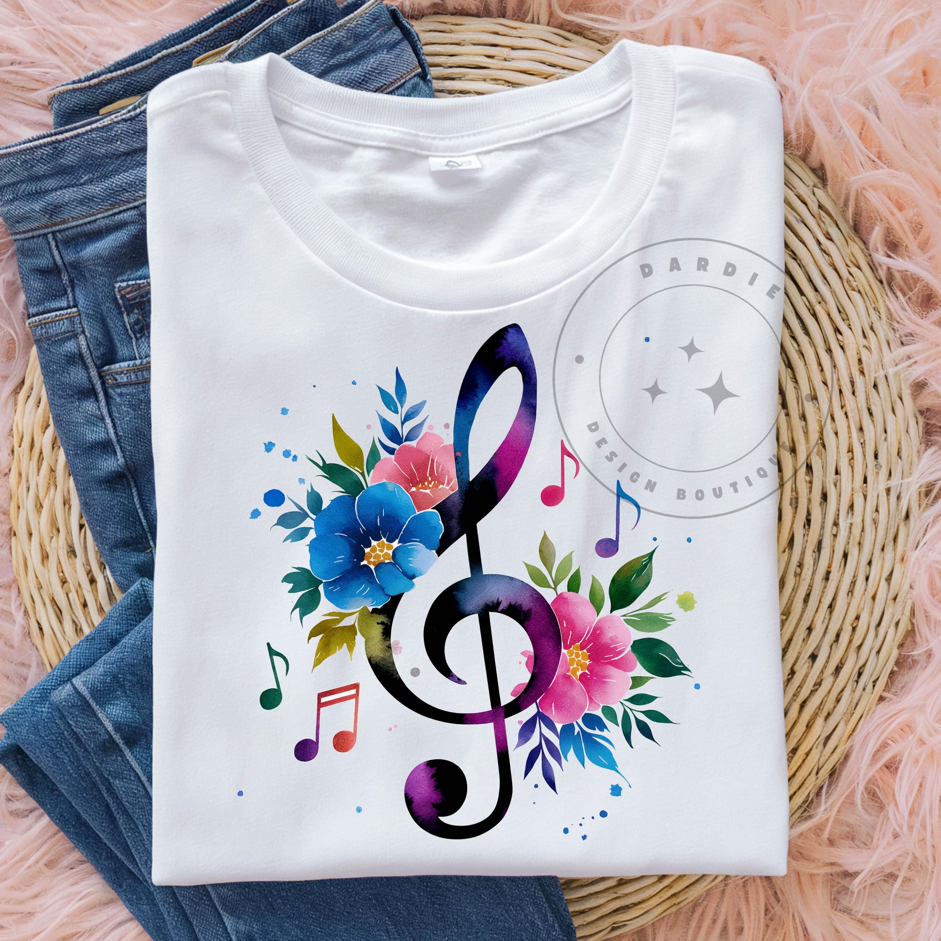 Pretty Music Note Png Musical Notes Colorful Floral Band Mom Girly Band ...
