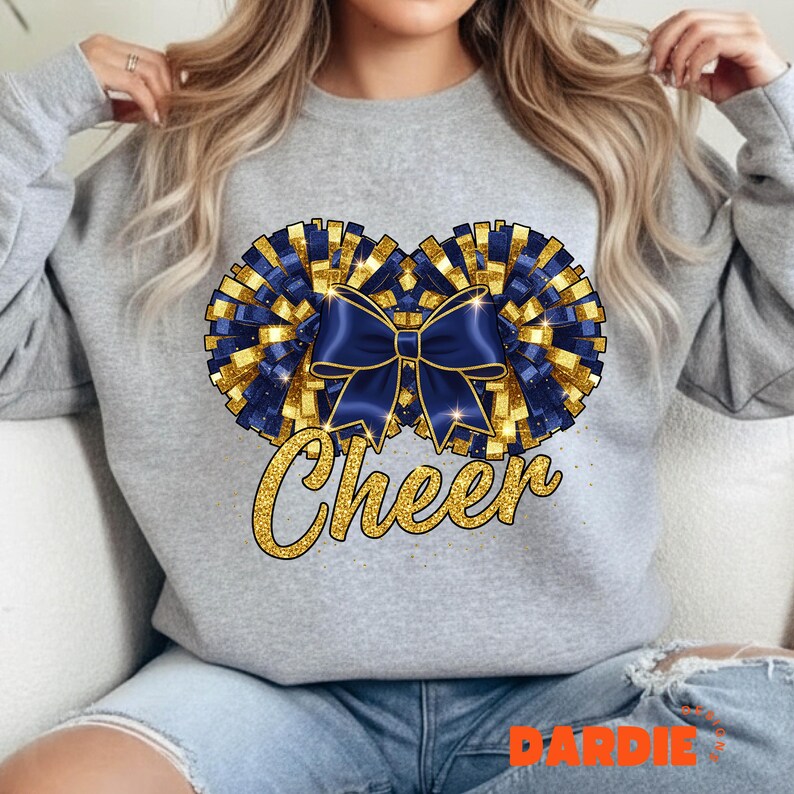 Blue Gold Cheer PNG: Coquette Bow School Spirit Game Day Sublimation ...