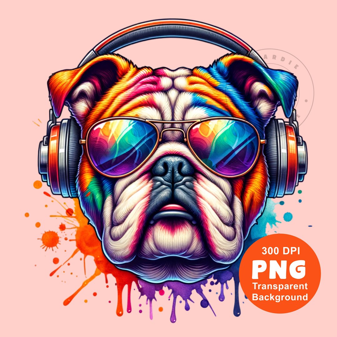 Rainbow Bulldog PNG Cool Dog Sublimation Design Headphones Png Dog ...
