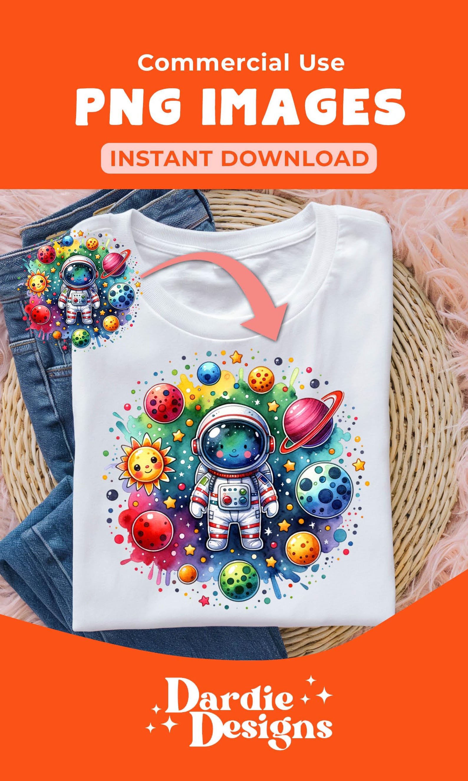 Astronaut PNG Astro Space Cartoon Planets Sublimation Design for POD ...