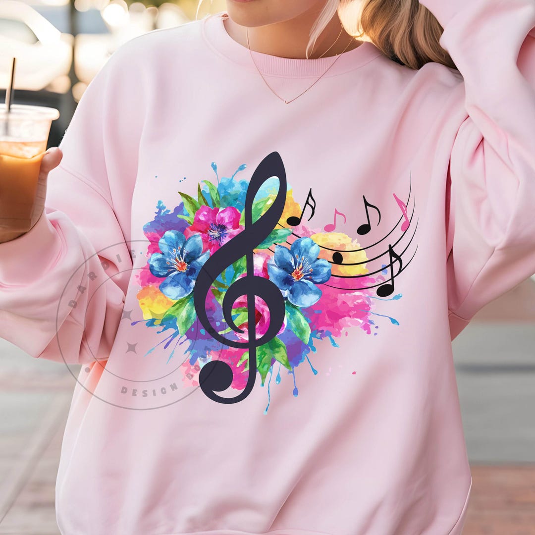 Floral Music Note Png Musical Notes Colorful Band Mom Girly Band Shirt ...