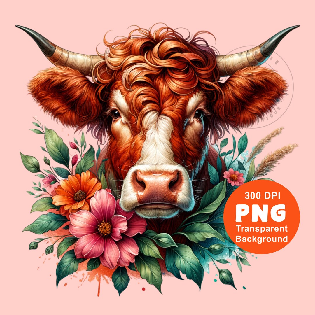 Floral Highland Cow PNG Cute Girly Cow Lover Tshirt PNG Sublimation ...