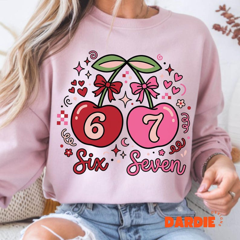 Cherries 6 7 Meme PNG Six Seven Girly Coquette Sublimation Design ...