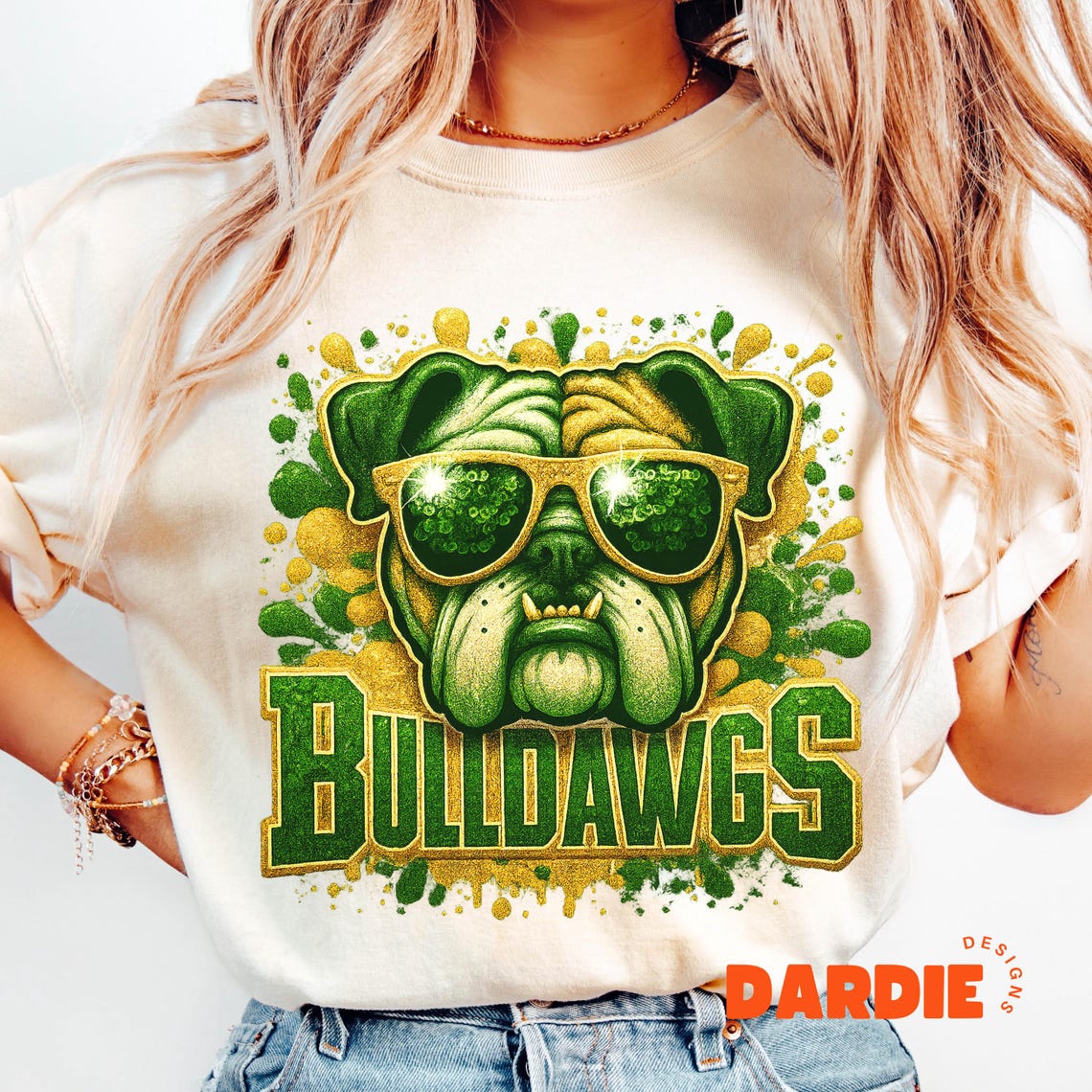 Green Gold Bulldawgs PNG Mascot Png Bulldogs Png Bling Glitter Bulldog ...