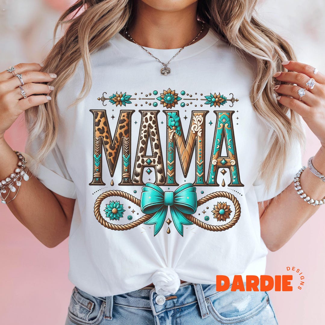 Western Mama PNG Coquette Bow Country Western Turquoise Cow Print Howdy ...