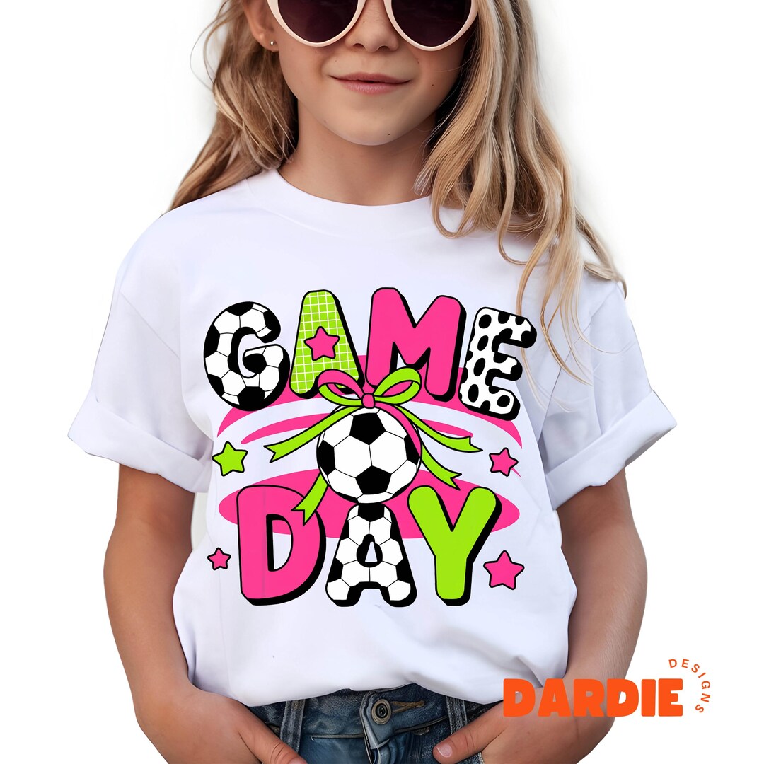 Soccer Game Day PNG, Soccer Mom Bright Neon Coquette Girls Soccer Shirt ...