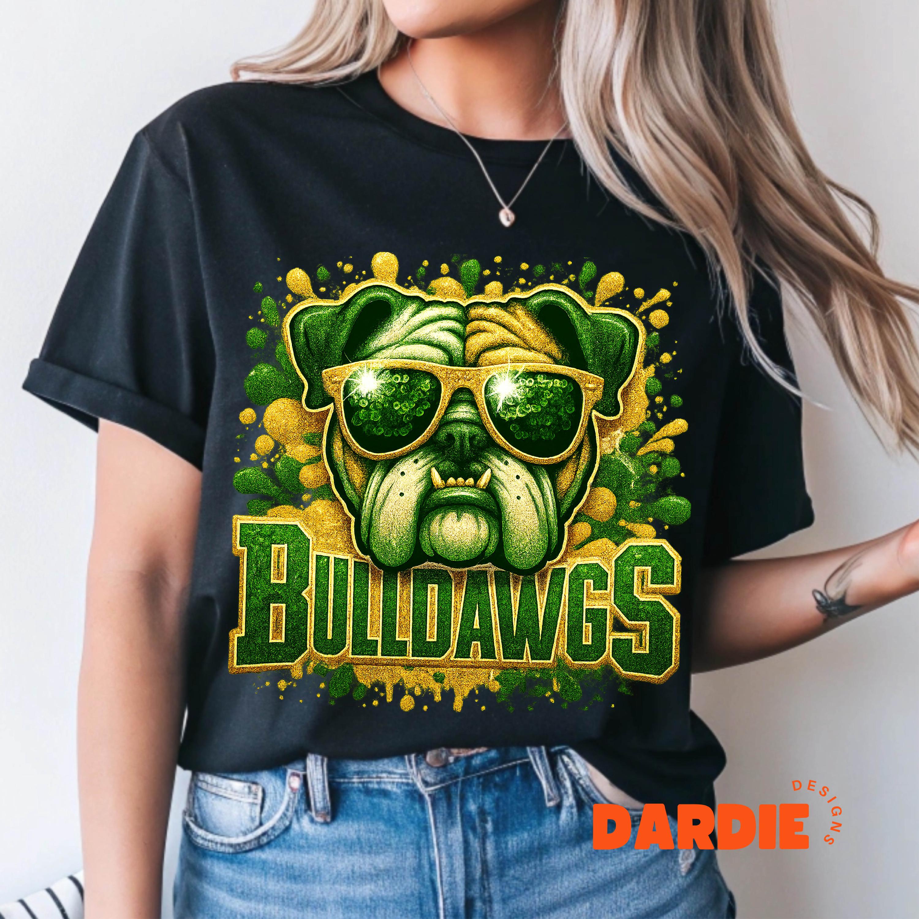 Green Gold Bulldawgs PNG Mascot Png Bulldogs Png Bling Glitter Bulldog ...
