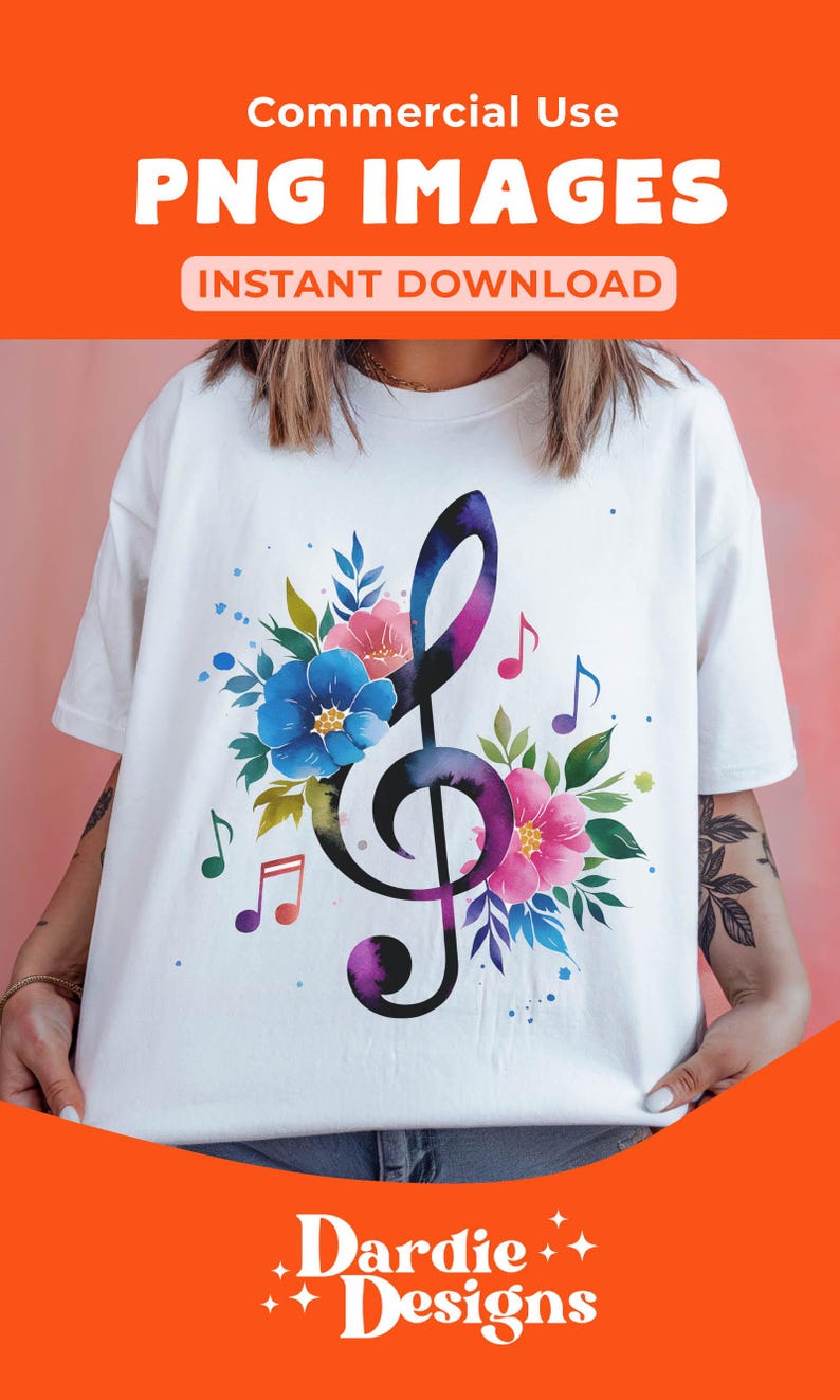 Pretty Music Note Png Musical Notes Colorful Floral Band Mom Girly Band ...
