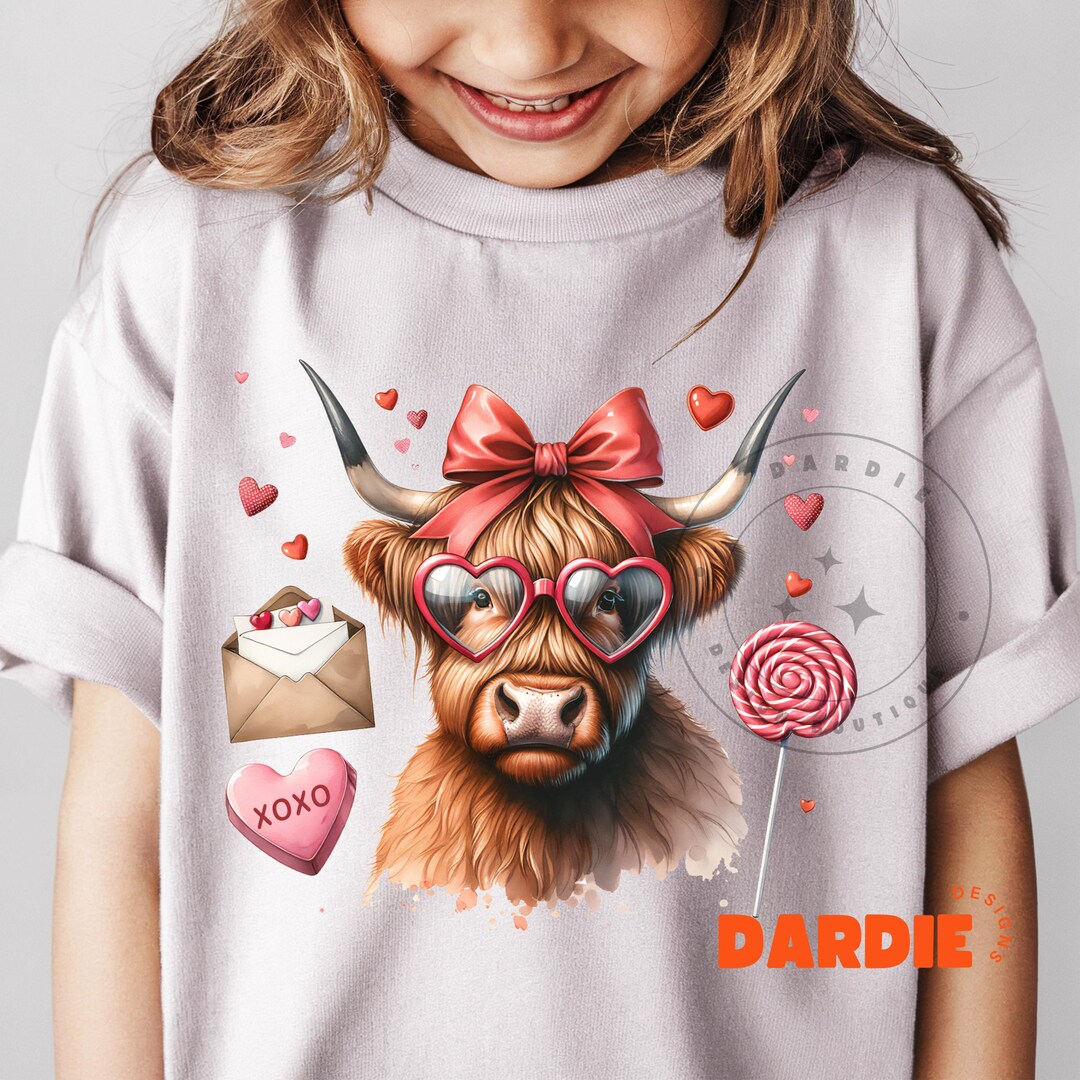 Highland Valentine Cow PNG Cupid Png Cow With Pink Heart Valentine Png ...