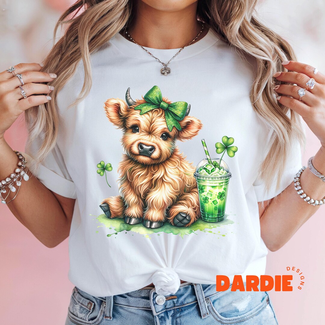 St Patrick's Day Highland Cow PNG St Patty's Png Cute Cow Png Tshirt ...