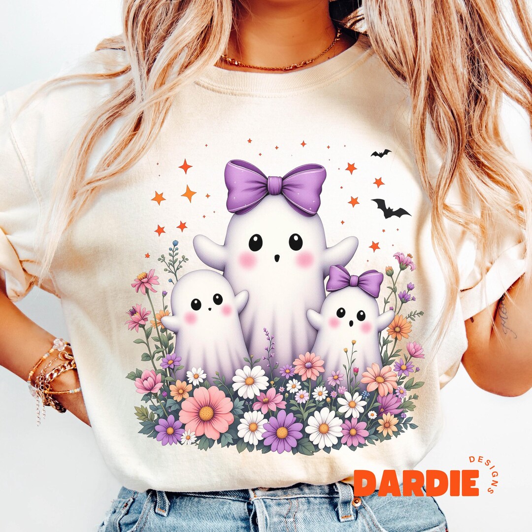 Floral Bow Ghosts PNG, Coquette Halloween Sublimation Design, Cute ...