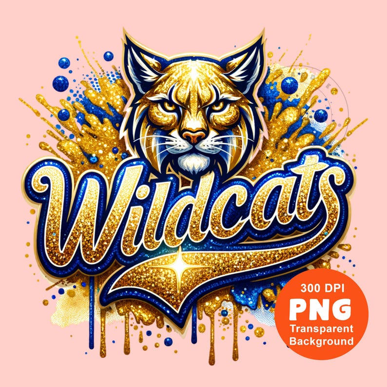 Blue Gold Wildcats PNG School Mascot Spirit Png Sublimation Design ...