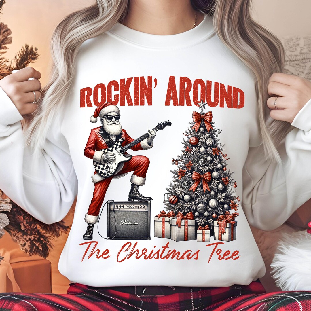 Vintage Santa PNG Rock N Roll Retro Santa Rocking Around the Christmas ...