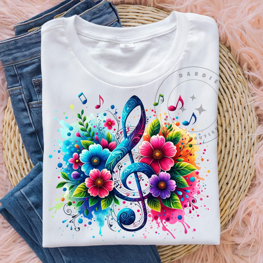 Colorful Music Note Png Musical Notes Floral Band Mom Girly Band Shirt ...