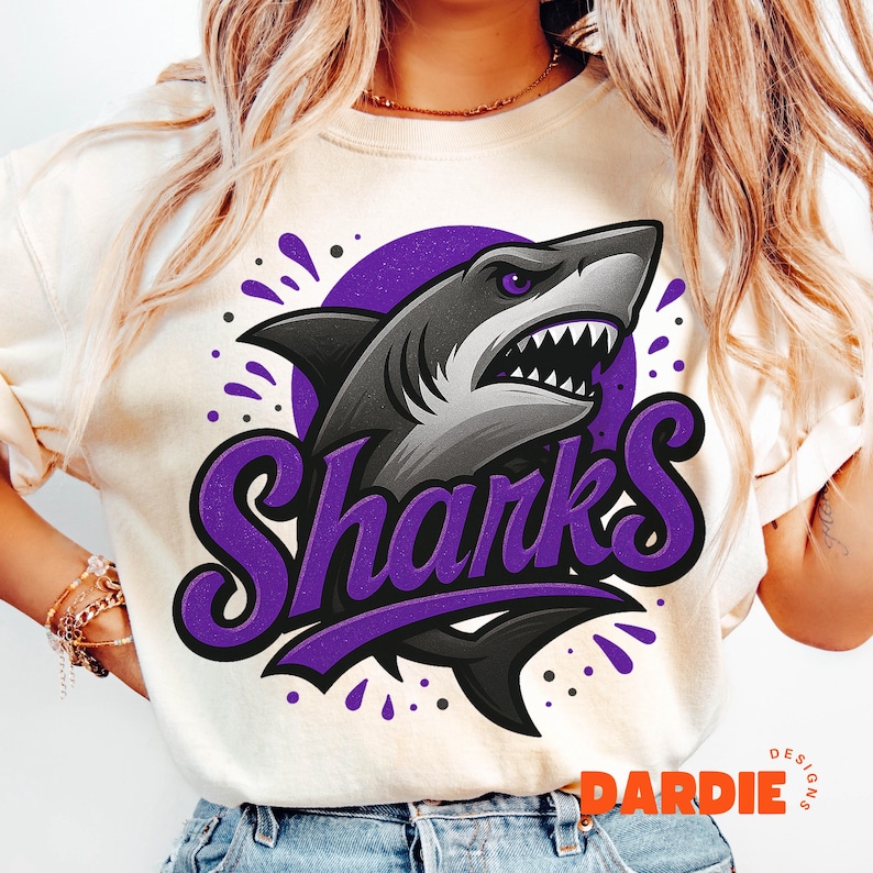 Purple Sharks PNG Shark Mascot Png Sport Png Football Baseball ...