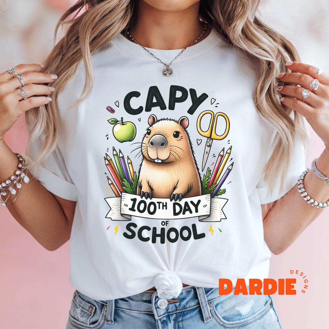 Capy 100th Day of School PNG Capybara Trending Teacher Tshirt Png ...