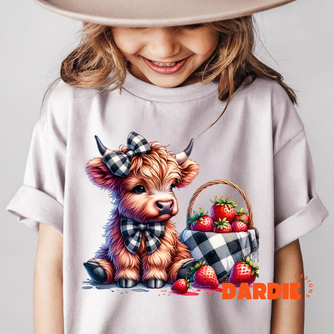 Strawberries Highland Cow PNG Cute Girly Spring Summer Berry Cow Lover ...