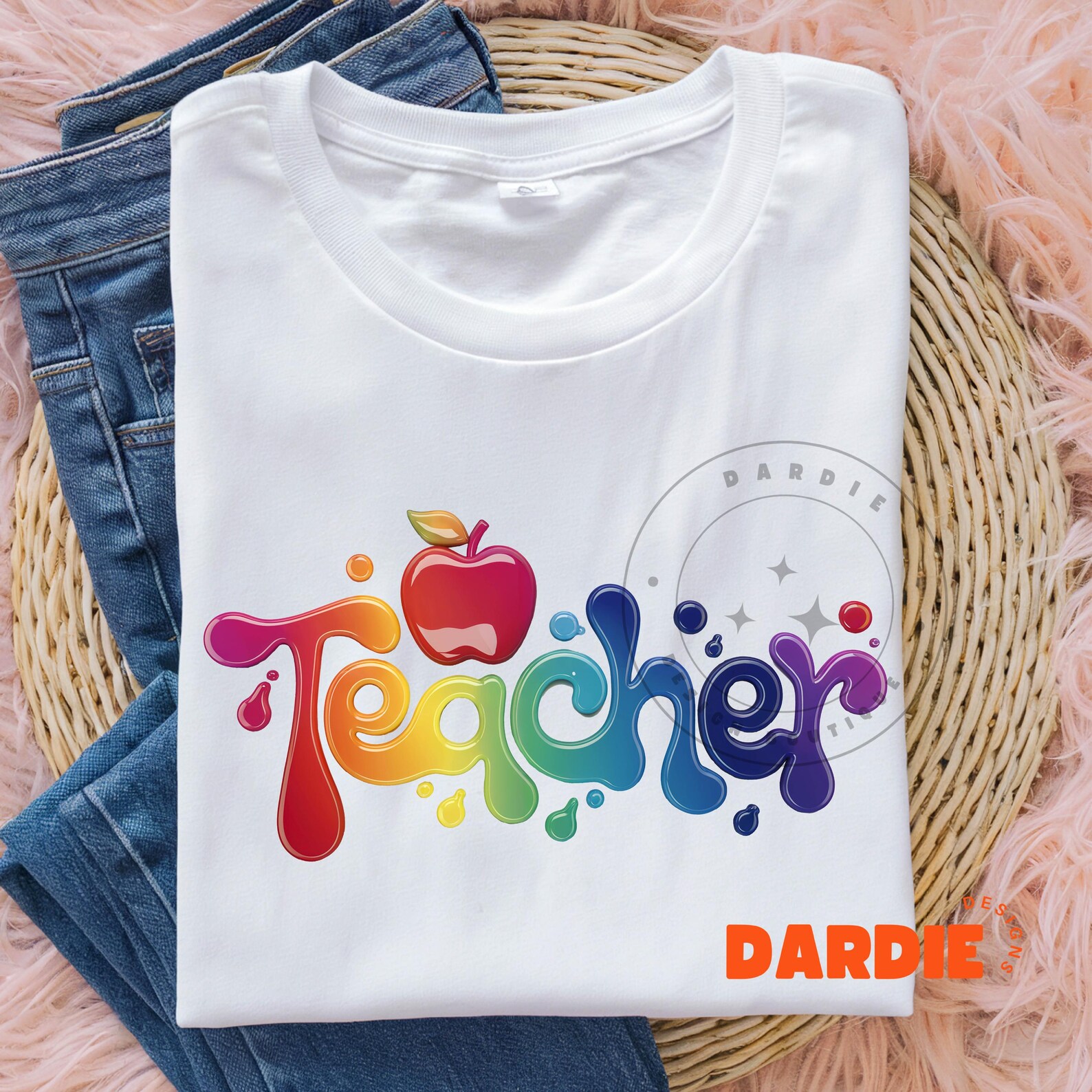 Colorful Teacher PNG Rainbow Teacher PNG Dripping 3D Teacher, Apple Png ...